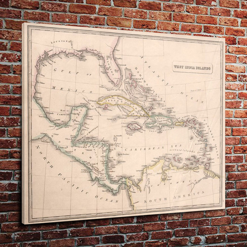 Vintage Caribbean Map (24" x 36") - Canvas Wrap Print - PersonalThrows